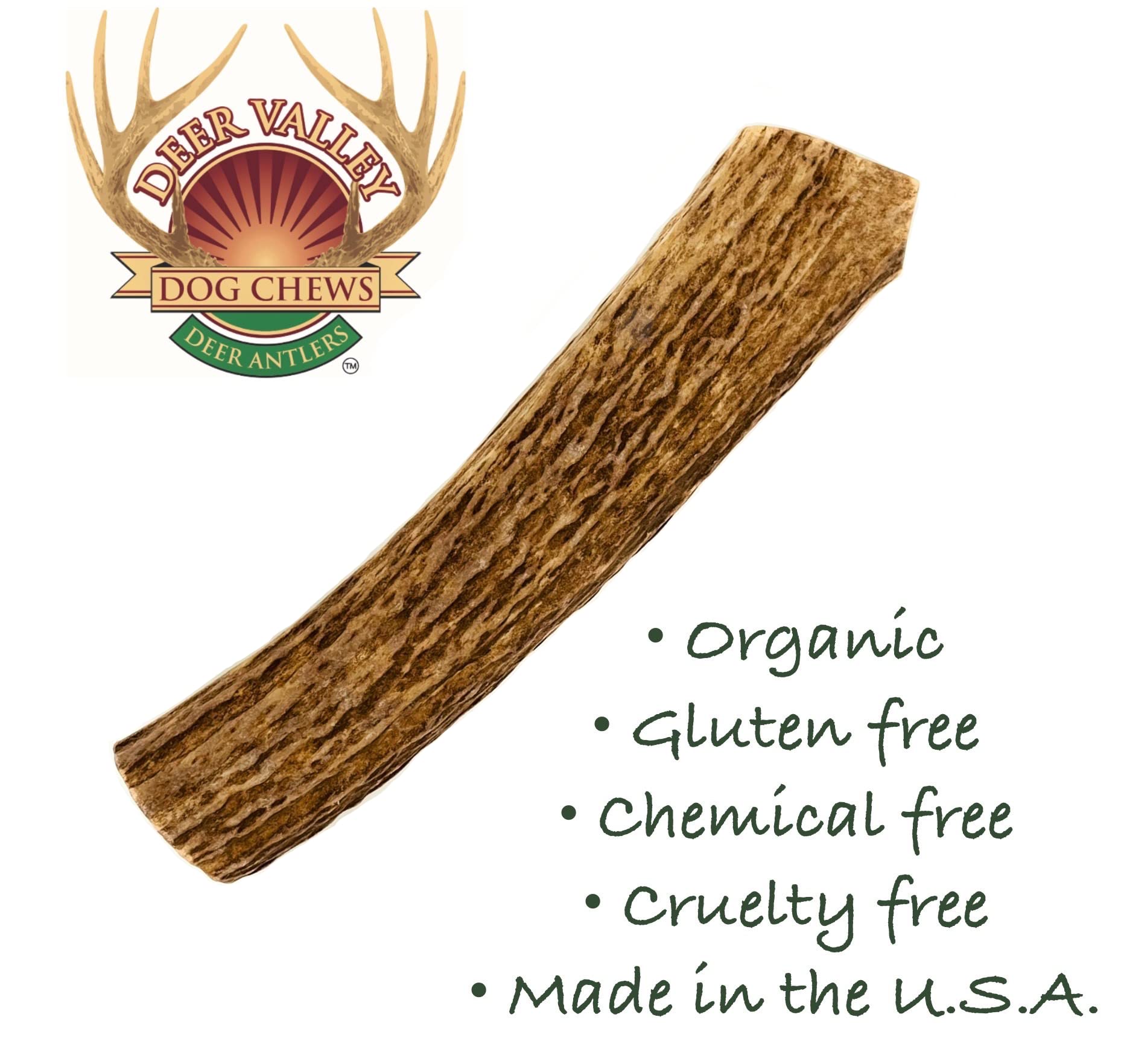 Deer Valley Dog Chews (XL Single, 6-8 Inches) Premium Deer Antler Dog Chew - Long Lasting Dog Bone for Large Breeds and Aggressive Chewers