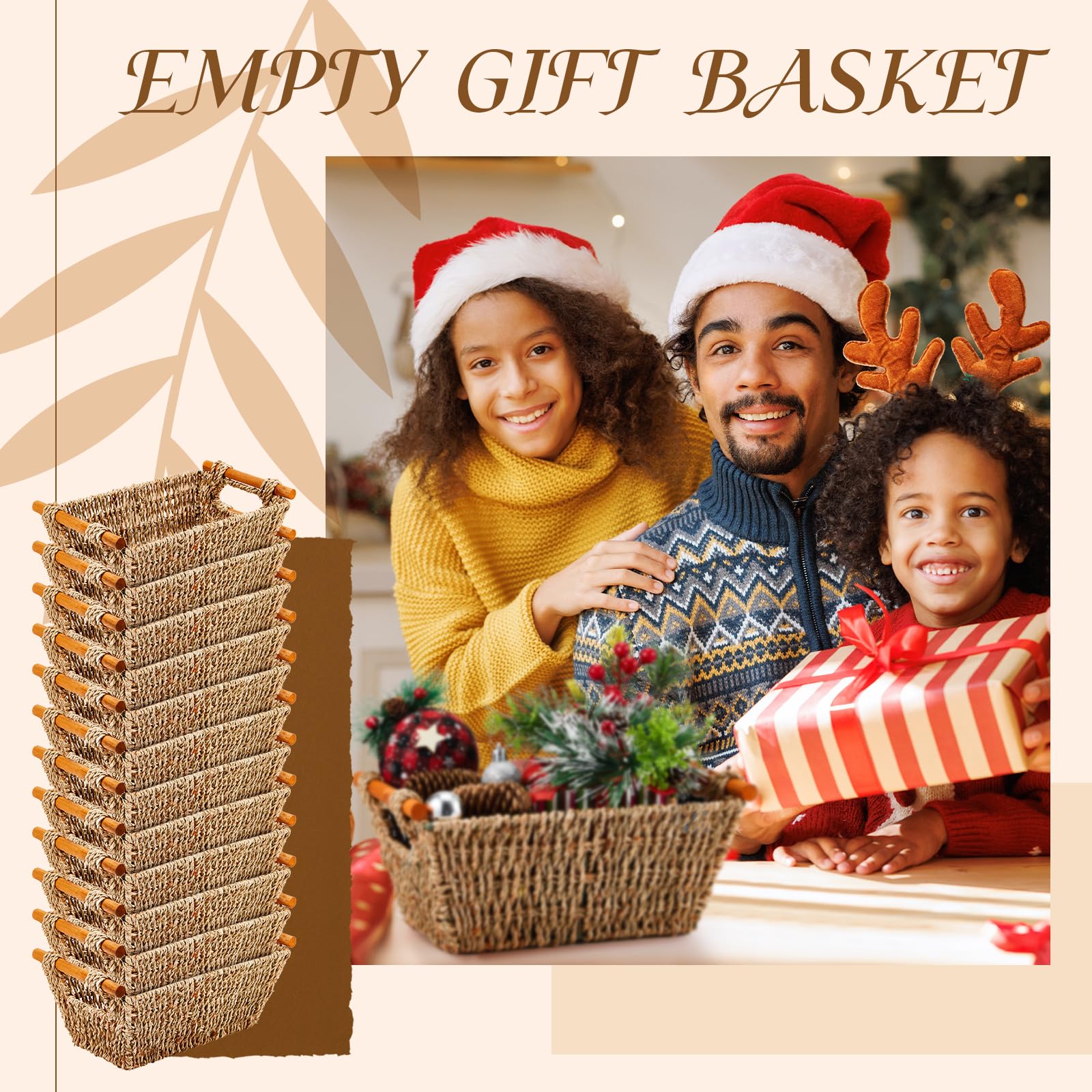 Marsui 12 Pcs Small Wicker Baskets for Gifts Empty Hand Woven Seagrass Rattan Towel Baskets for Bathroom Bin Organizer Shelf Pantry Baskets for Gifts Storage Towel Kitchen Toilet Living Room (Brown)