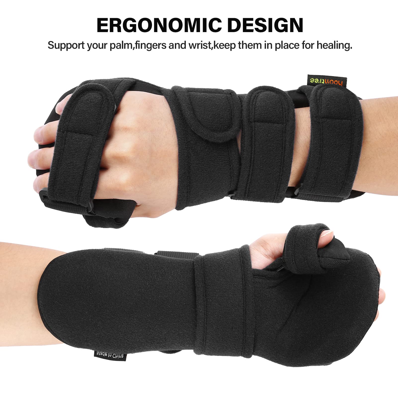 HOOMTREE Stroke Resting Hand Splint Right&Left Resting Hand Splint with Finger Separator Functional Night Immobilizer Wrist Finger Brace for Carpel Tunnel Pain,Sprain Fracture,Tendonitis (Left,Black)