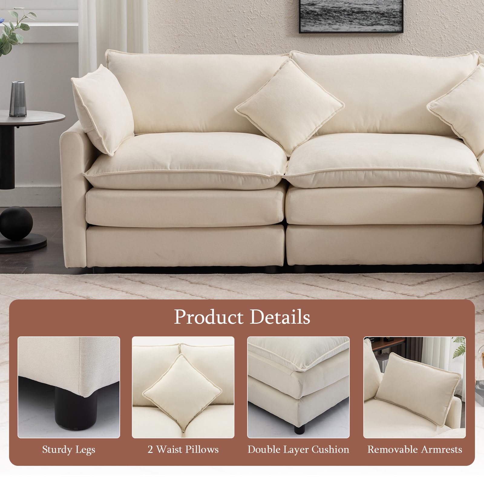 L Shaped Sectional Sofa Cloud Couch with Movable Ottoman,Convertible Deep 4 Seater Modular Couch for Living Room,Modern Chenille Comfy Upholstered Corner Couch with Double Cushions,Dark Gray