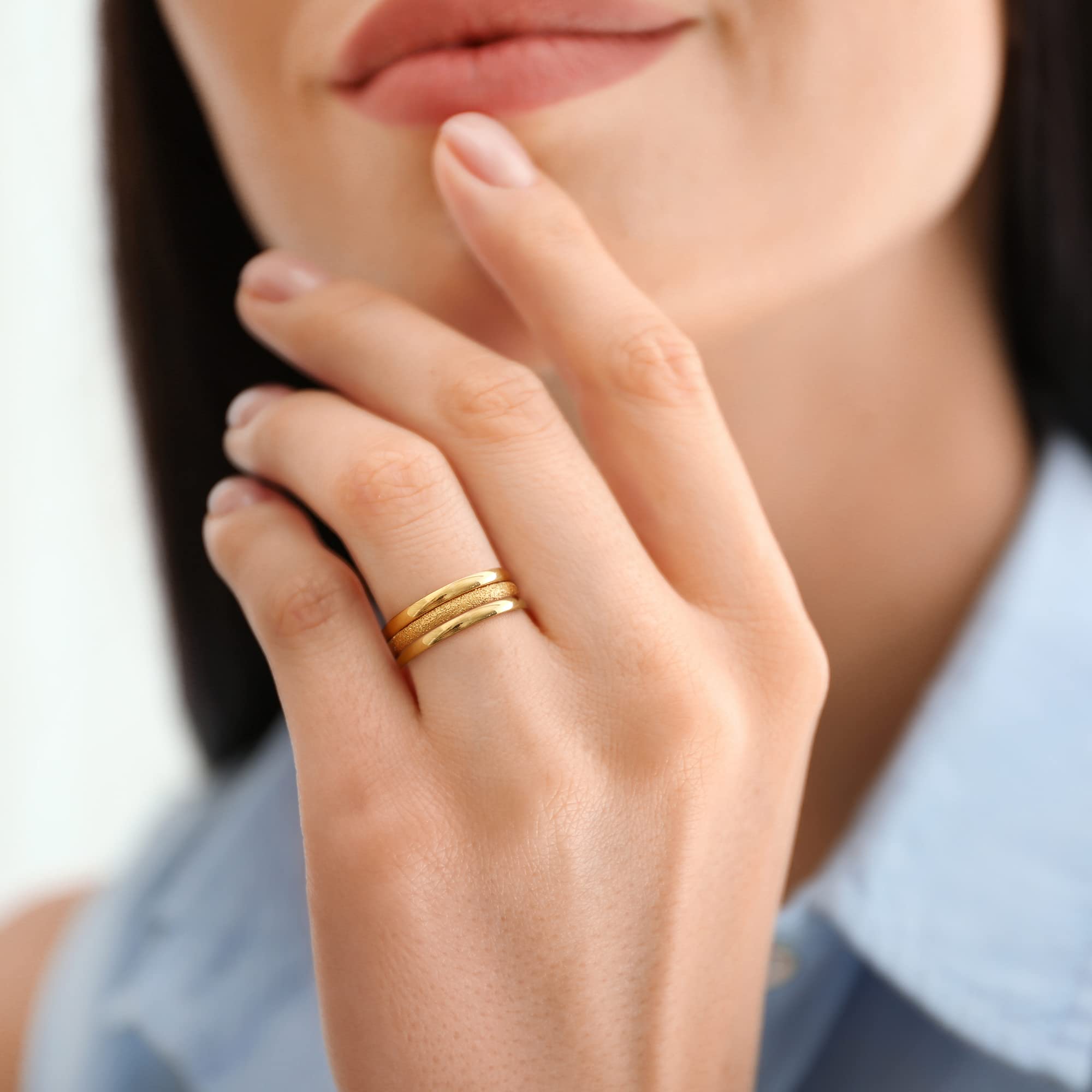 DANSOAN Knuckle Stacking Rings 3pcs 14k Gold Plated Stainless Steel Rings Set for Women Titanium Thin Stackable Finger Gold Rings for Girls