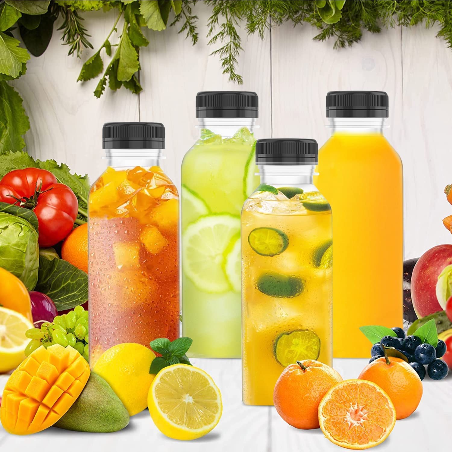 Goiio 3 Pcs 17 Ounce Plastic Juice Bottles, Clear Bulk Beverage Containers, for Smoothies, Juice Milk and Homemade Beverages