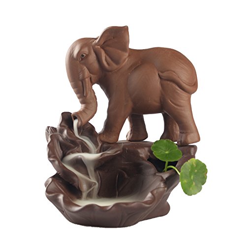 Zen Garden Feng Shui Lucky Purple Sand Elephant Incense Holder Backflow Incense Burner Incense Cones Stick Holder, Ideal for Yoga Room, Home Office Decor Gift