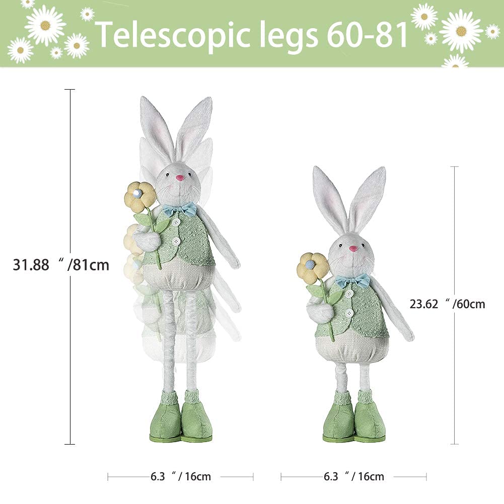 WORLDECO Easter Plush Bunny Gnome 2024 Ornaments, Swedish Garden Plush Doll Gift Spring Long Stretchable Leg, Holiday Room Decor 32 inch