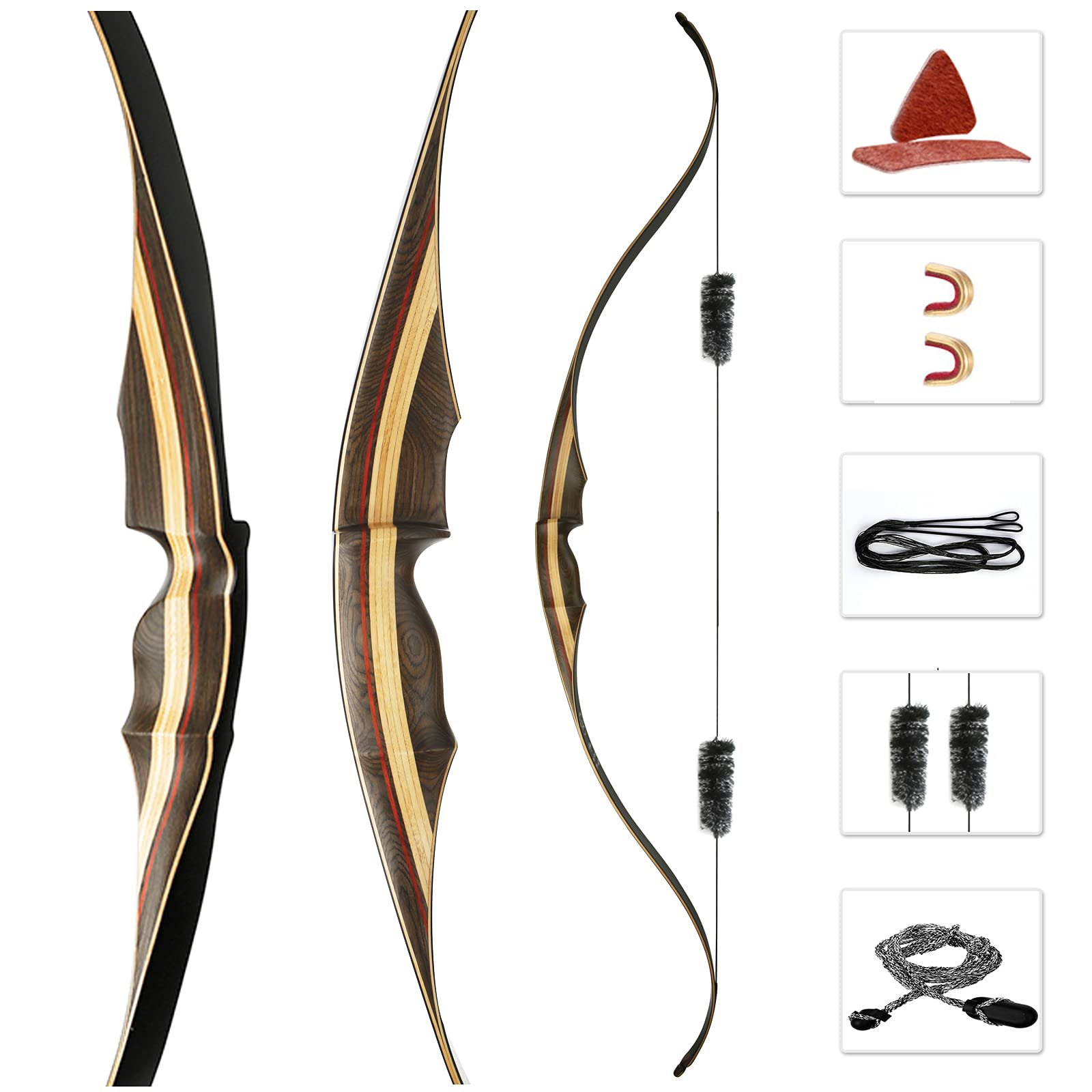 Deerseeker Archery 60" Traditional Recurve Bow One Piece Longbow Handmade Hunting Bow Set Laminated Bamboo Limbs RH & LH for Adults & Youth Bow Practice Target Shooting R60lbs