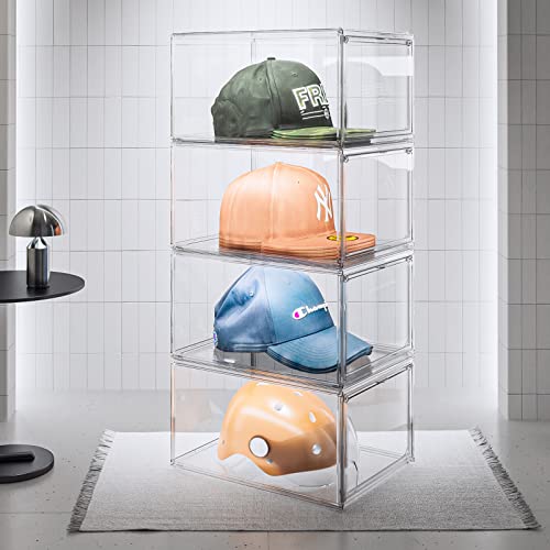 Hat Organizer Box for Baseball Caps, 3 Packs Baseball Cap Organizer, Hat Cap Acrylic Display Case, Clear Hat/Cap Storage Organizer for Closet, Baseball Hat Organizer, Stackable Cap Holder Organzier