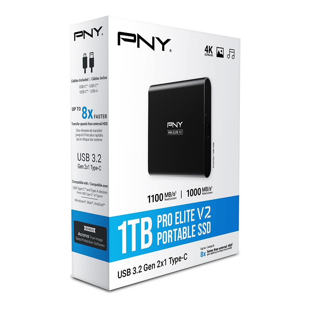 PNY Pro Elite V2 1TB USB 3.2 Gen 2x1 Type-C Portable Solid State Drive (SSD) β (PSD0CS2160-1TB-RB)