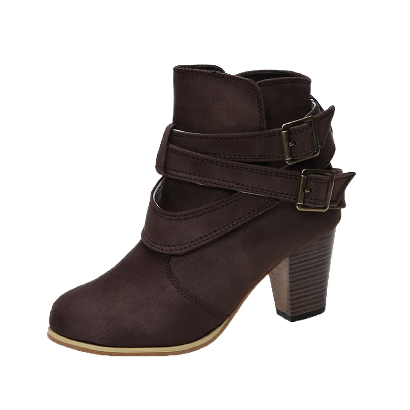 Foldap Fall Boots for Women 2022,Women's Fashion Closed Toe Multi Strap Ankle Bootie Block Hee Faux Leather Booties Chelsea Boots