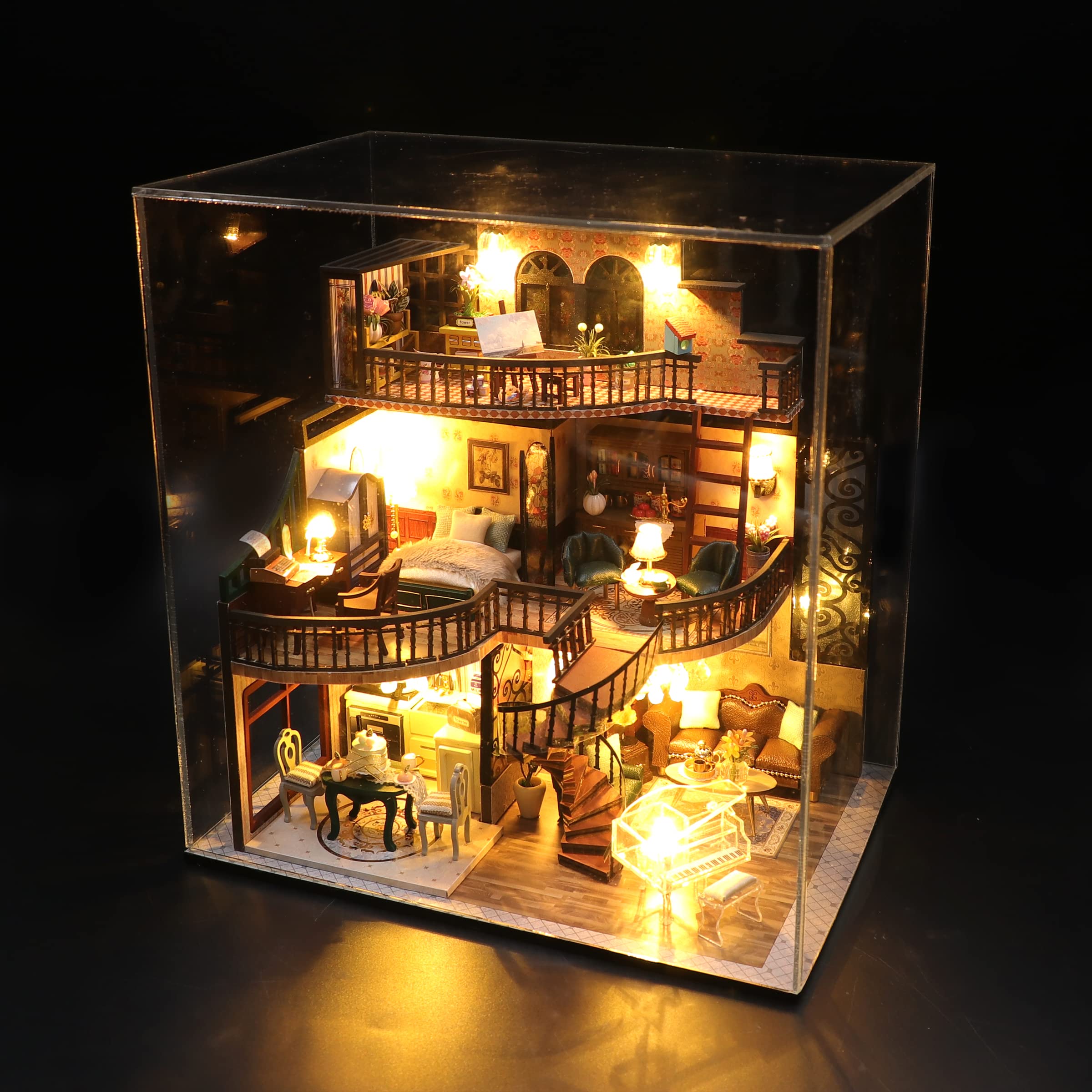 Flever Dollhouse Miniature DIY House Kit Creative Room with Furniture for Romantic Artwork Gift (Dream Building Pavilion)