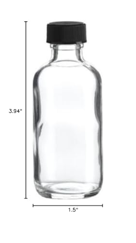 Premium Vials B26-12 Boston Round Glass Bottle with Cap, 2 oz Capacity, Clear (Pack of 12)