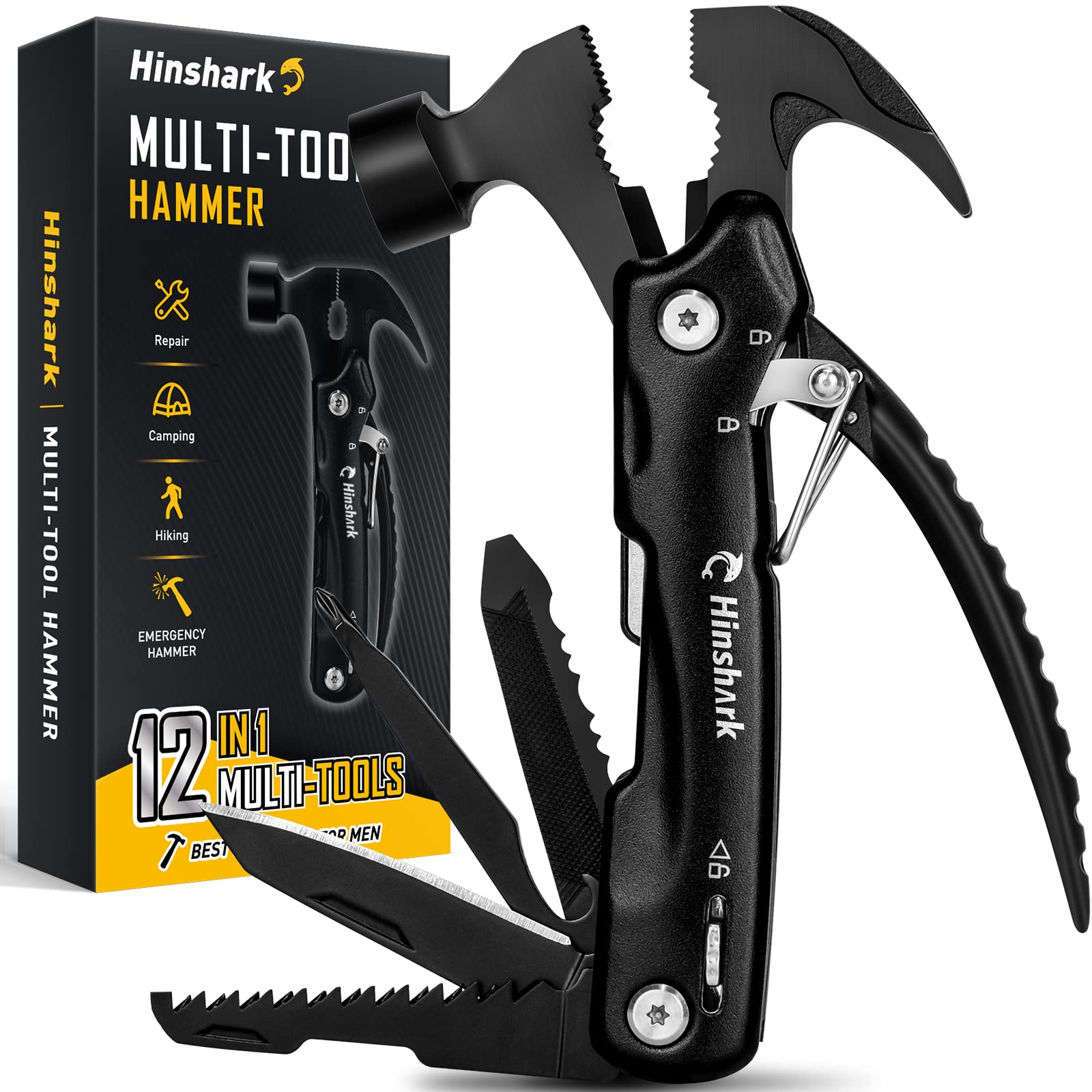 Hinshark Gifts for Men, Hammer Multitool Camping Accessories Cool Gadgets Tools for Men, Birthday Gifts for Him, Men, Dad, Boyfriend, Husband, Grandpa, Fathers Day Gift from Daughter