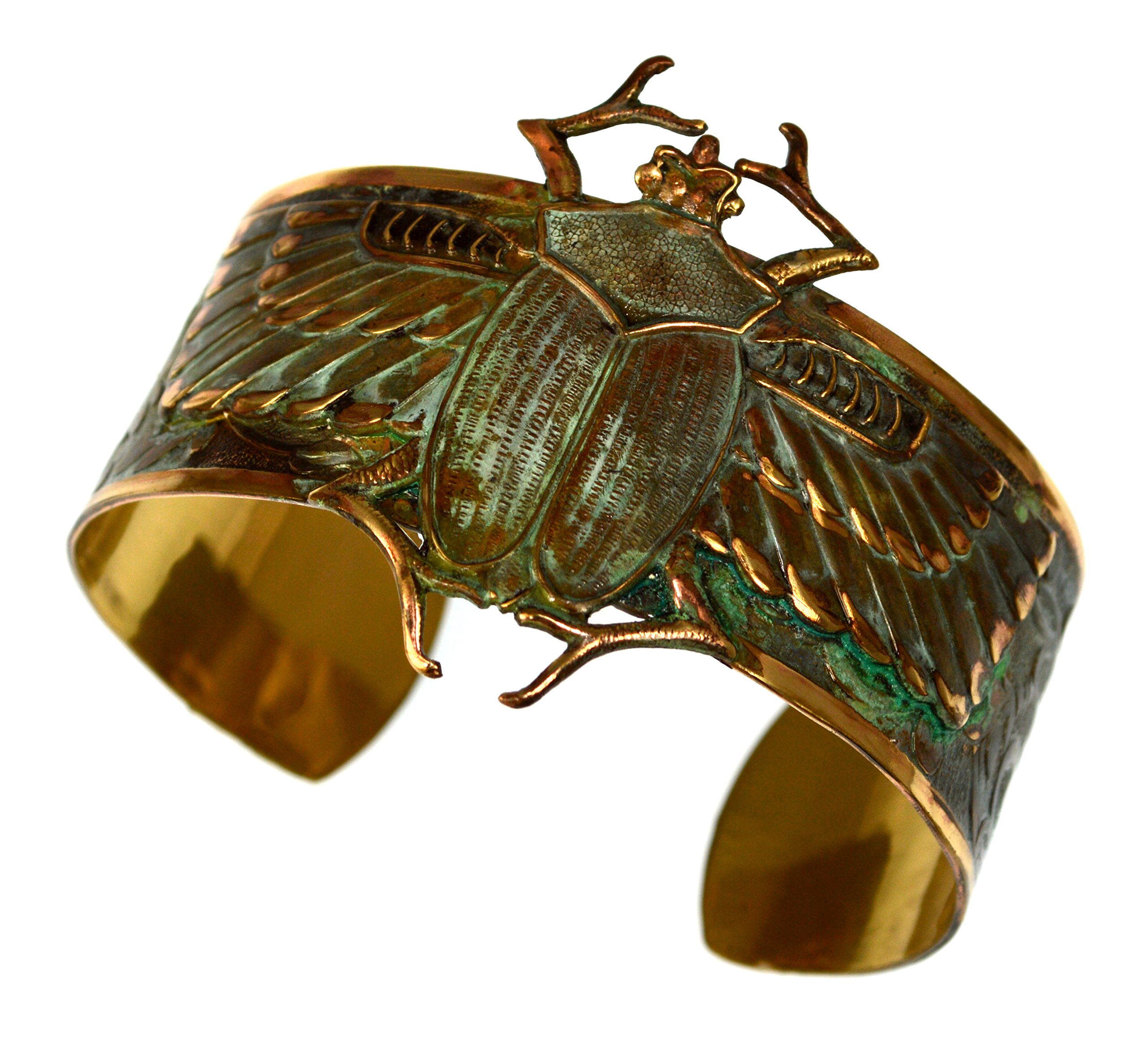 Elaine Coyne Patina Egyptian Motif Classic Scarab Wearable Art Cuff Bracelet