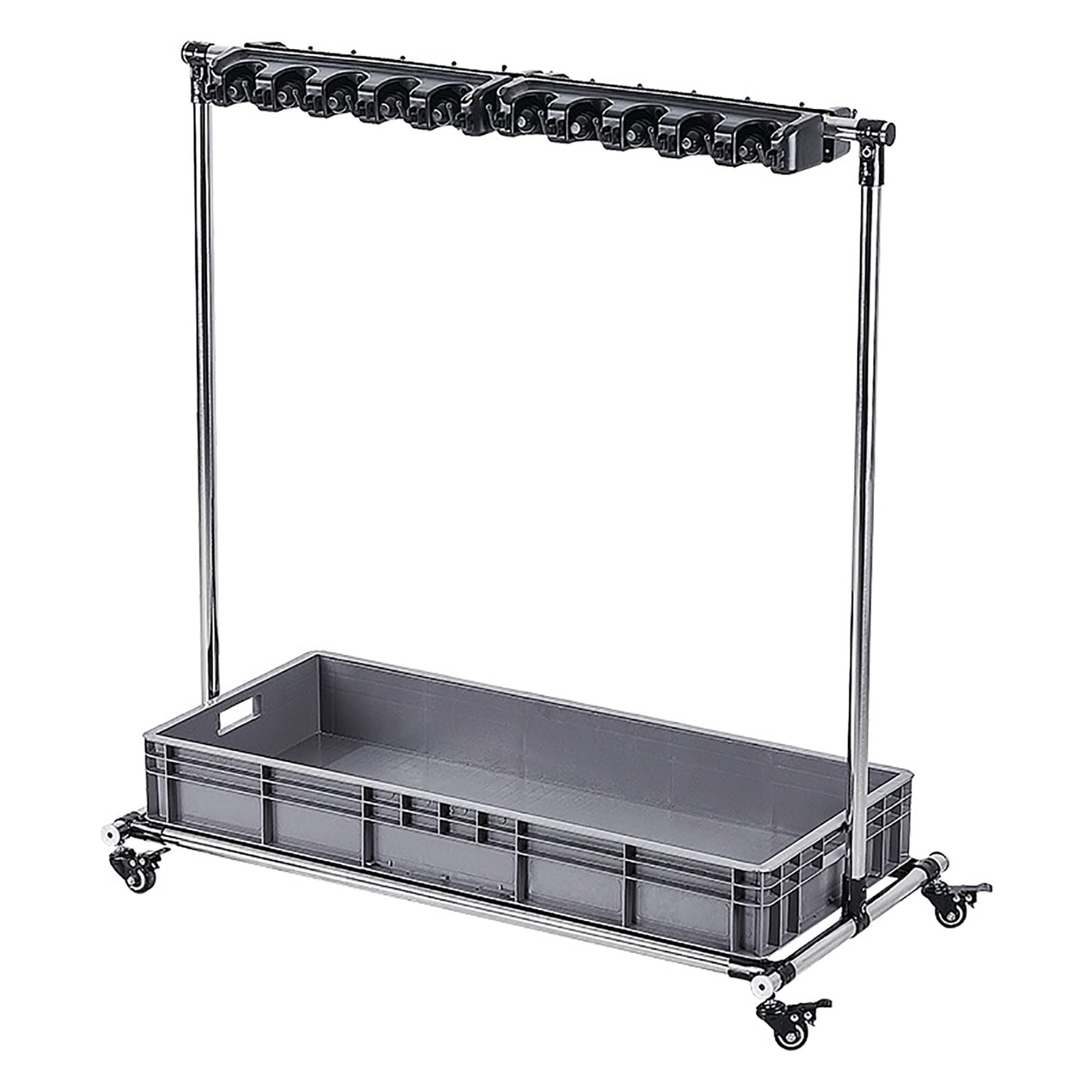 WXZX Floor-Standing Broom And Mop Rack Can Be Moved,Adjustable Height, Rack, Tool Cleaning Cart, Stainless Steel Storage Durable Storage,for Garages, Hotels, Schools, Restaurants, Etc, 8slots