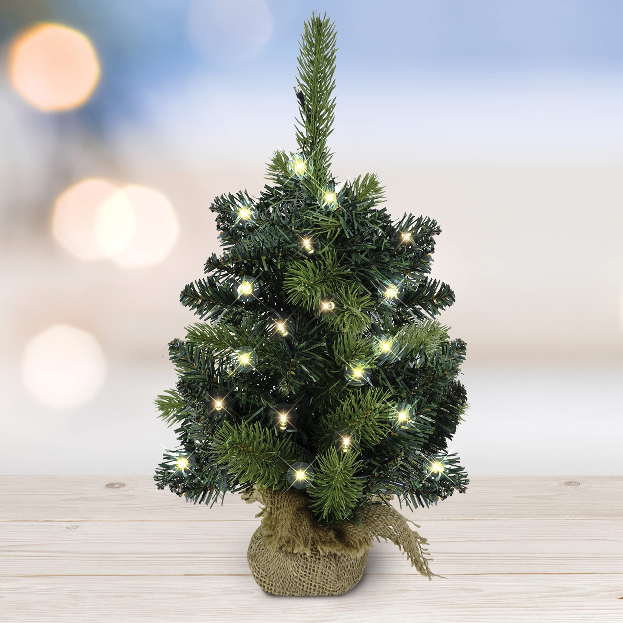 Flexible Flyer 1 Ft Mini Christmas Tree with Lights. Tiny Tabletop Prelit Battery Operated Xmas Decor, 4 Pack