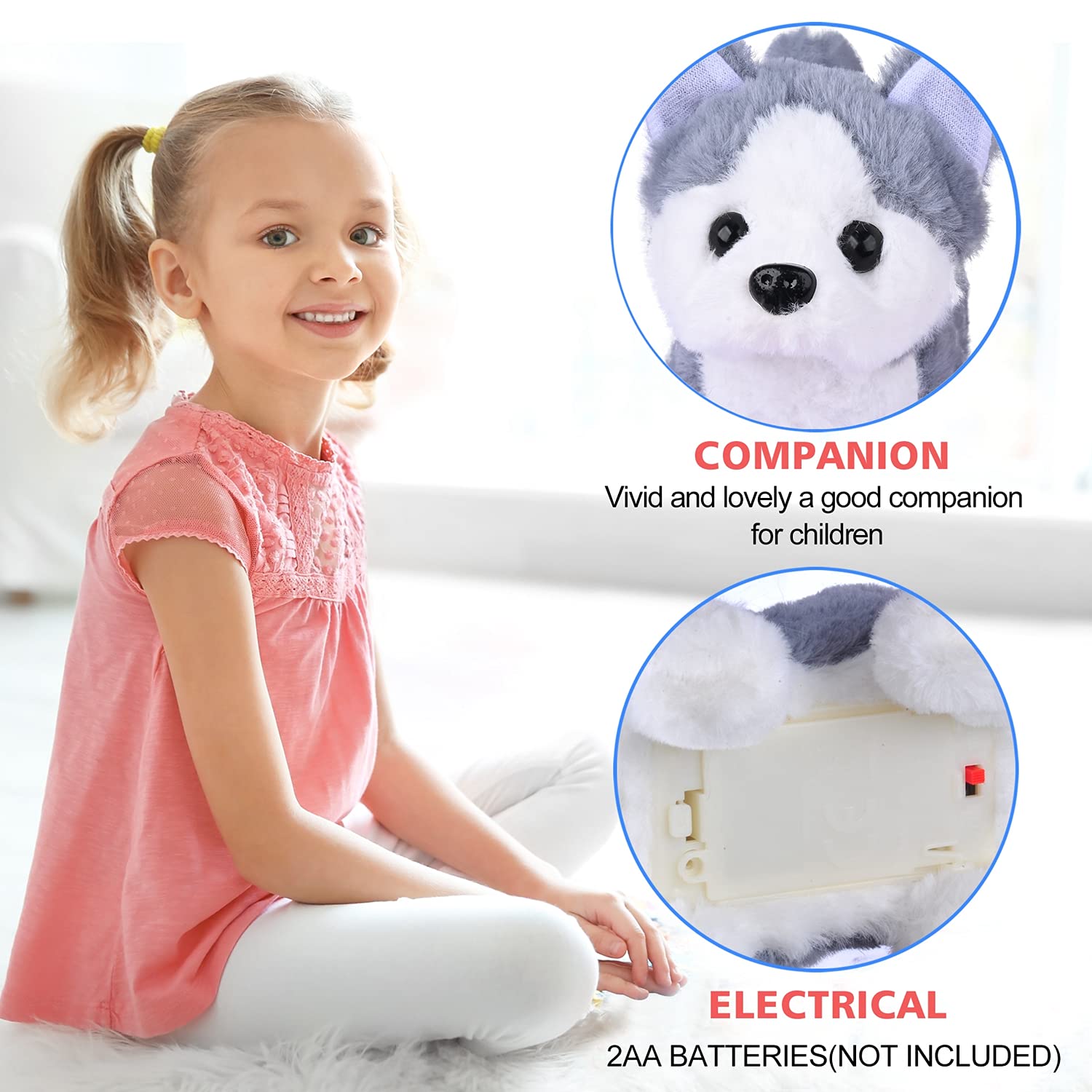 WorWoder Plush Husky Dog Toy Puppy Electronic Interactive Pet Dog - Walking, Barking, Tail Wagging, Stretching Companion Animal for Kids (Husky Dog)