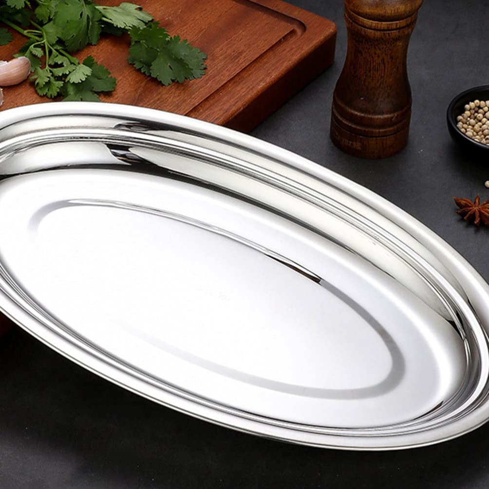 GANAZONO 2pcs Steamed Fish Plate Steel Plate Food Display Tray Metal Serving Plates and Bowls Sushi Plate Ceramic Serving Tray Fruit Serving Plate Dressing Table Disc Child Stainless Steel