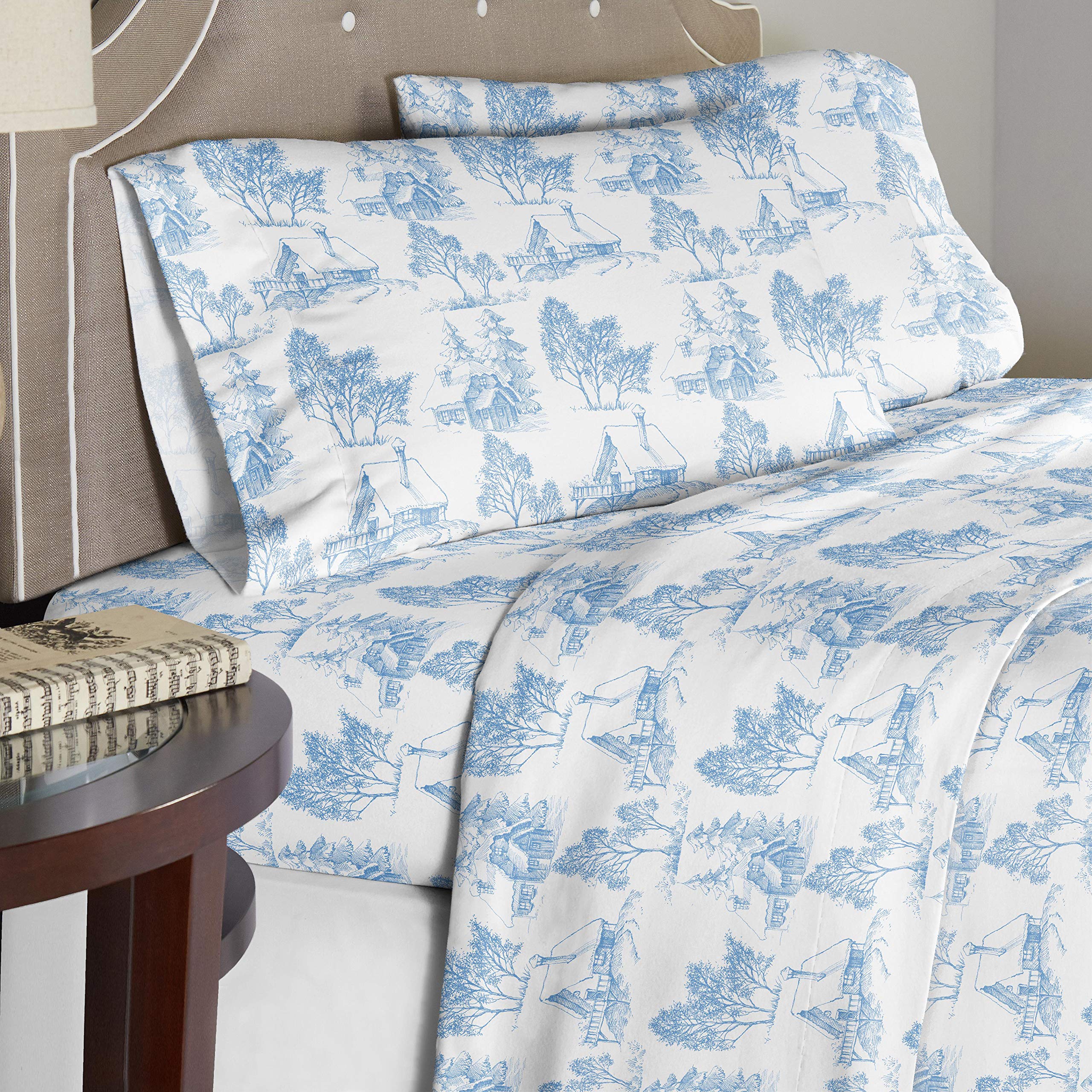 Pointehaven 180 GSM Cotton Flannel Duvet Set - King/Cal King, Scenic Toile