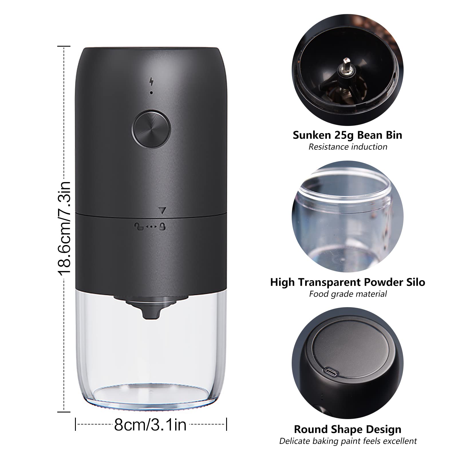 FXTNKYY Electric Ceramic Conical Burr Coffee Grinder ,Adjustable Grind Settings, Portable & Travel Friendly Whole Bean Mill,Grind Result Better Taste Coffee