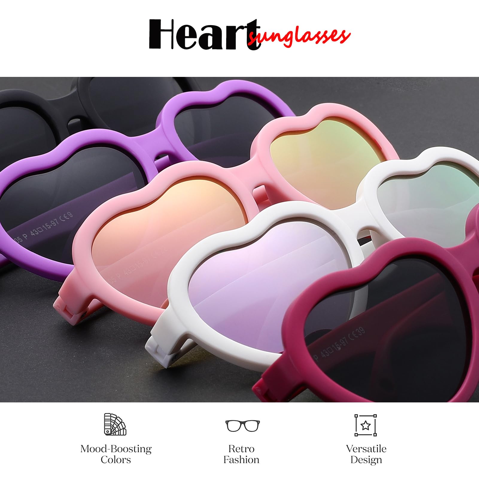 Flexible Heart Shaped Baby Polarized Sunglasses with Strap Adjustable Toddler & Infant Age 0-24 Months (White/Purple Mirrored + Pink/Pink Mirrored) - 2 Pack