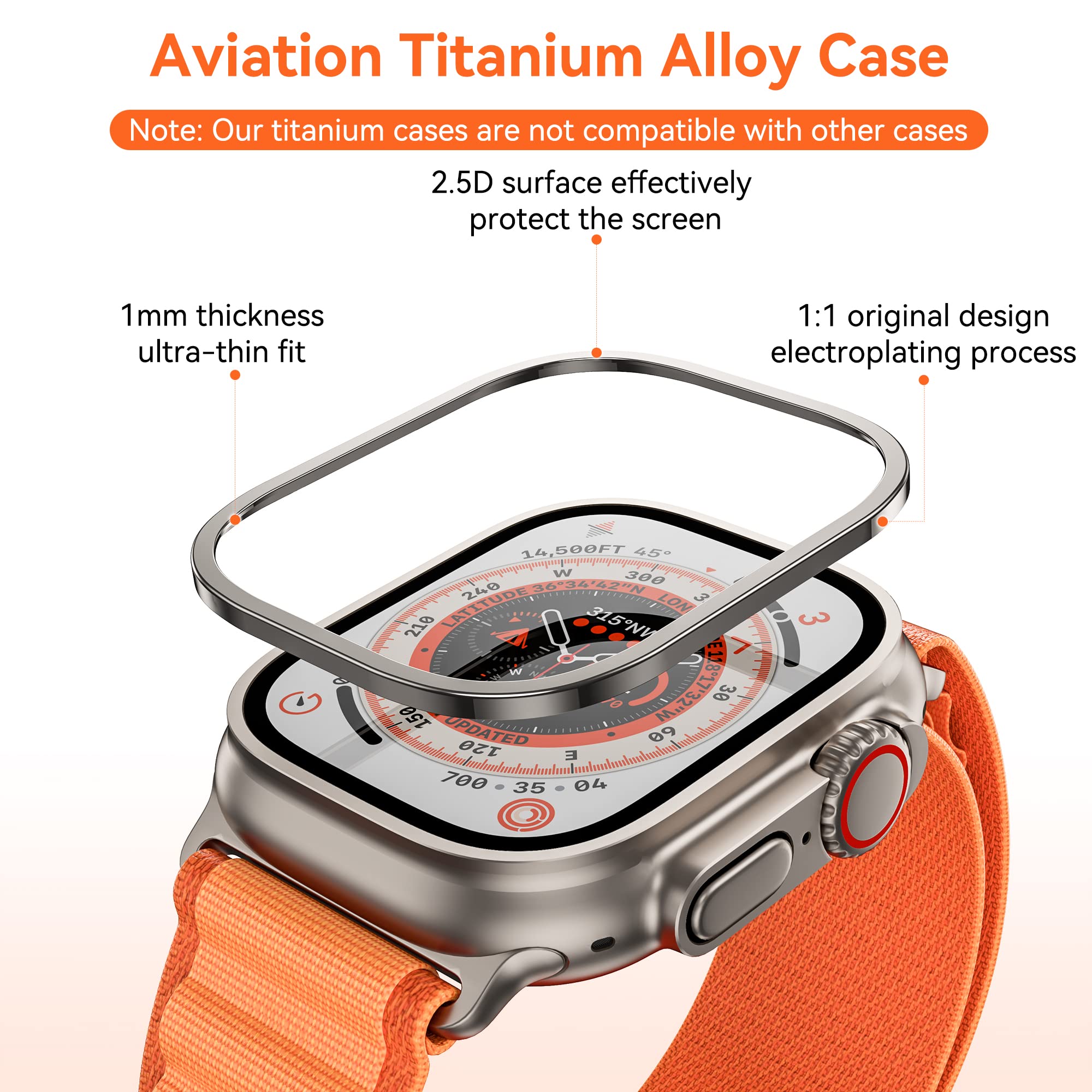 Hoerrye for Apple Watch Ultra 2 / Ultra 1 Screen Protector 49mm,[Titanium Bumper Case] [with Positioning Frame] 4 Pack Tempered Glass Film Full Coverage Protective Face Cover for iwatch Accessories