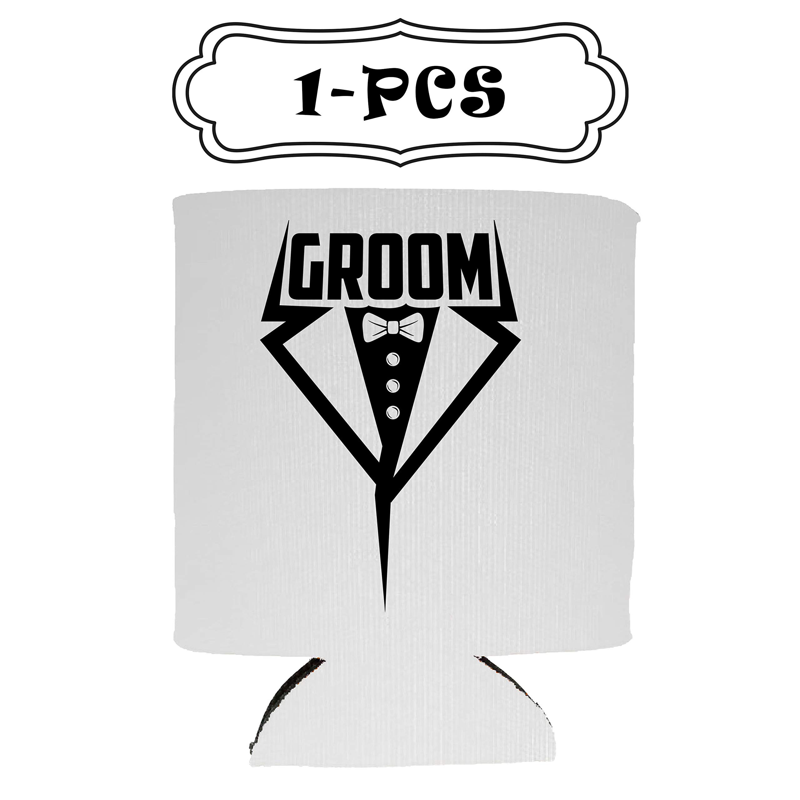 Groom and Groom's Crew Tuxedo Insulated Can Coolie Coolers (Groom + Groom'sCrew Tux - 6 Pack)