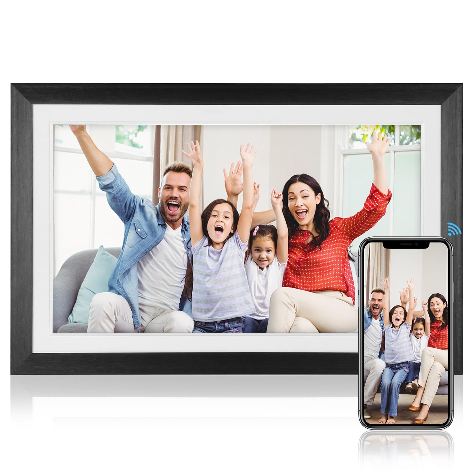 Electric Album, 100β240 V, Auto Photo Rotation, 15.6 in. Electric Photo Frame Wooden Frame for Home (US Plug)