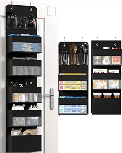 Hioya Over Door Organizer, 6 Shelf Camper Storage, RV Bathroom Storage, Behind the Door Storage Organizer, Wall Mount Back of Door Hanging Organizers for Toy Diaper Bedroom Closet (Black)