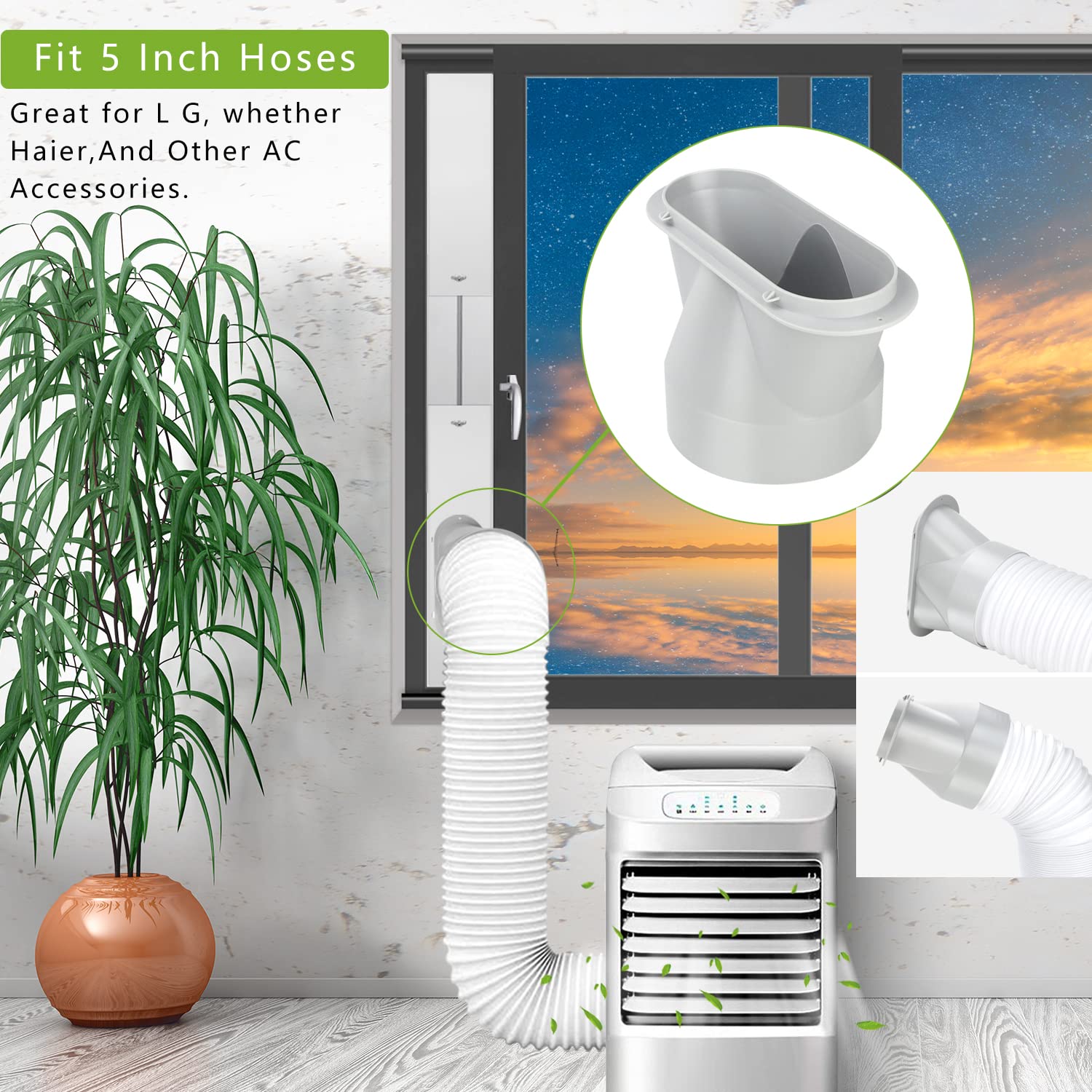 YUESUO Portable AC Window Vent Kit with Hose, 3Pcs Window Slide Kit Plate + 5'' Window Adapter Tube Connector + 5" Exhaust Hose (9 Pack)
