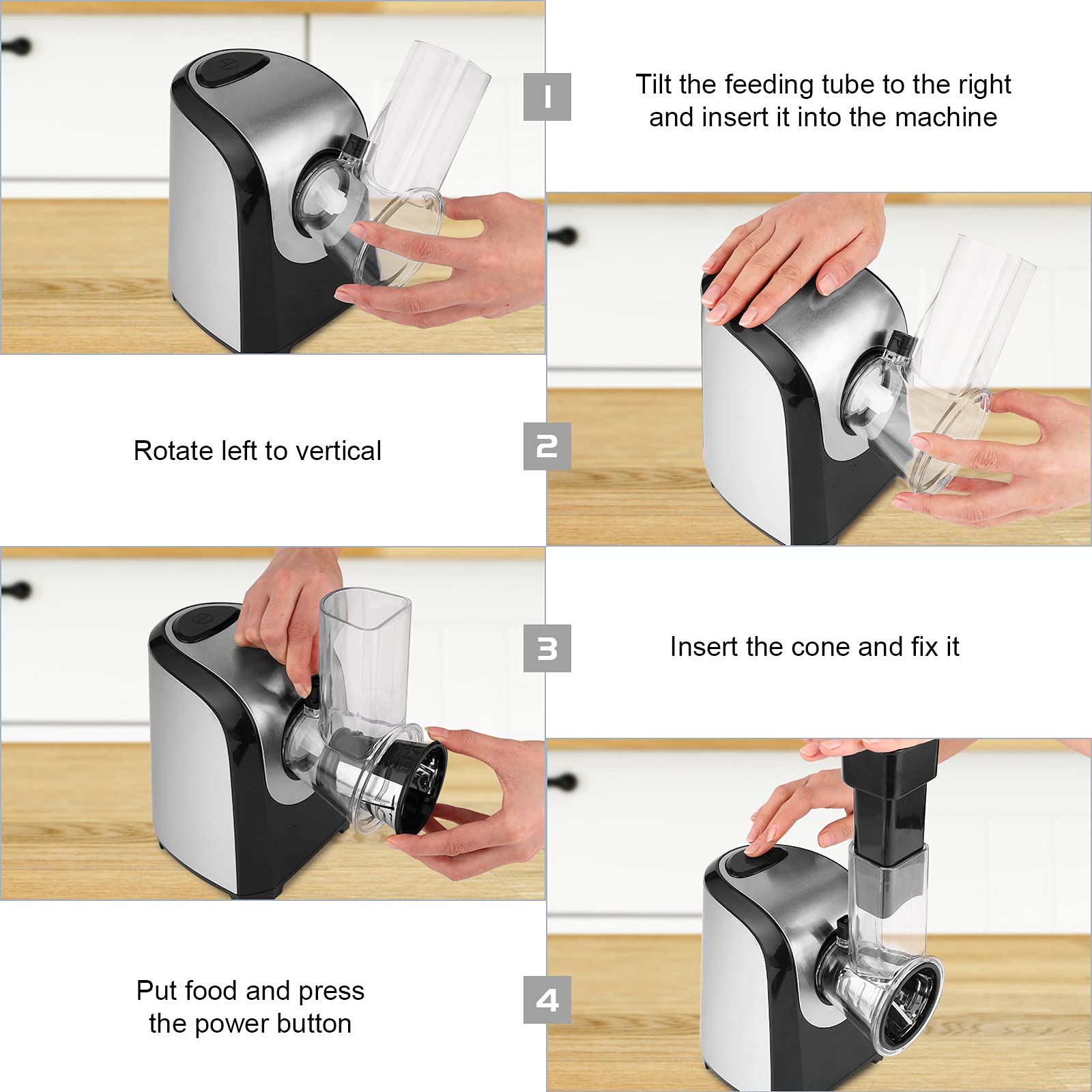 Electric Cheese Grater,Professional Electric Slicer Shredder,150W 4 in 1 Electric Salad Machine for Fruits, Vegetables, Cheeses, Salad Maker with 4 Free Attachments for Home Kitchen Use