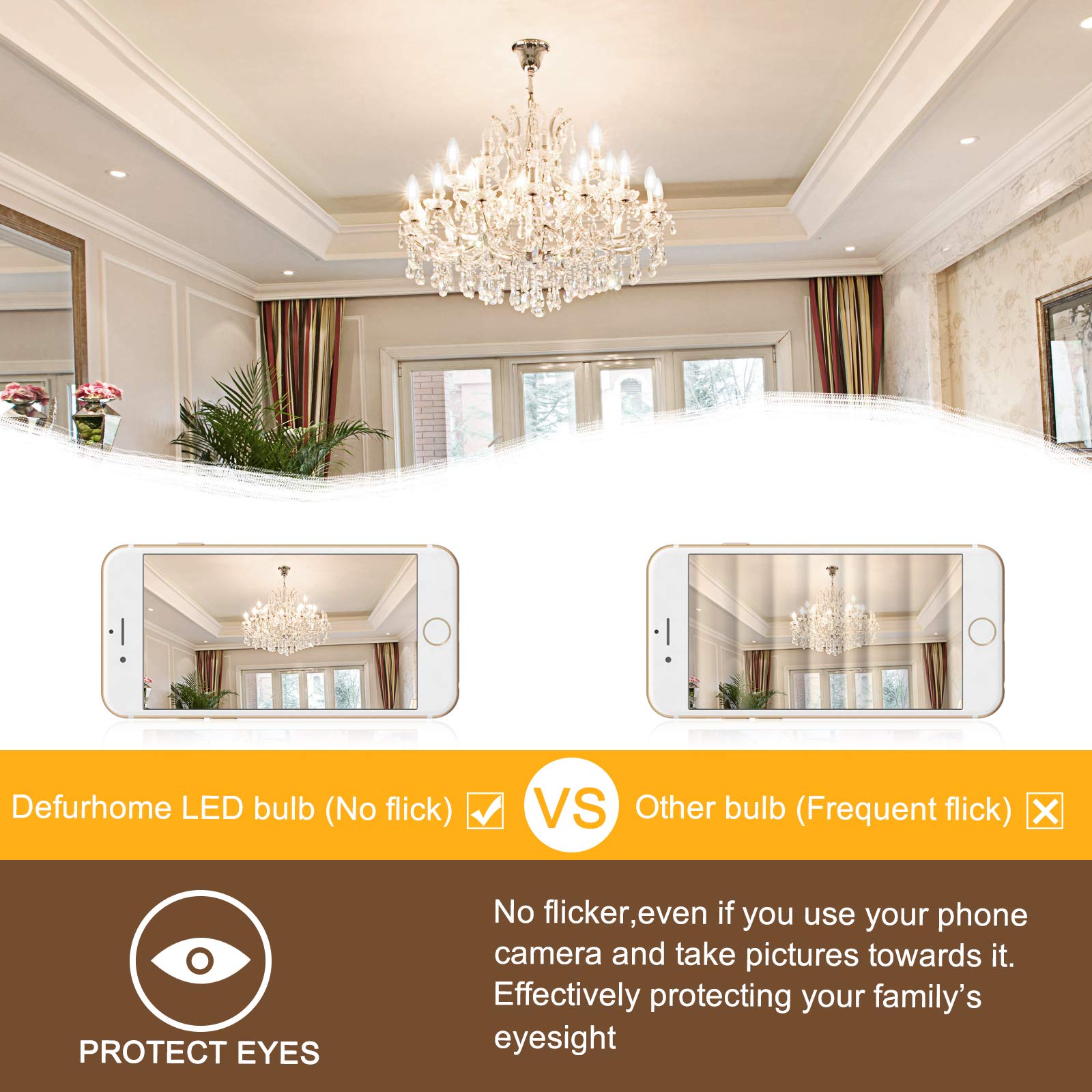 Defurhome E12 Candelabra LED Bulbs, 550LM, 60W Incandescent Equivalent, Daylight White 5000K, Non-Dimmable, C35 Filament Glass Bulb, Decorative Candle Light Bulbs - Pack of 10