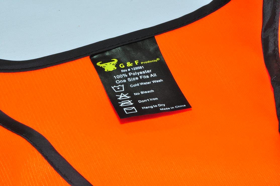 G & F 41113 Industrial Safety Vest with Reflective Stripes, Neon Orange