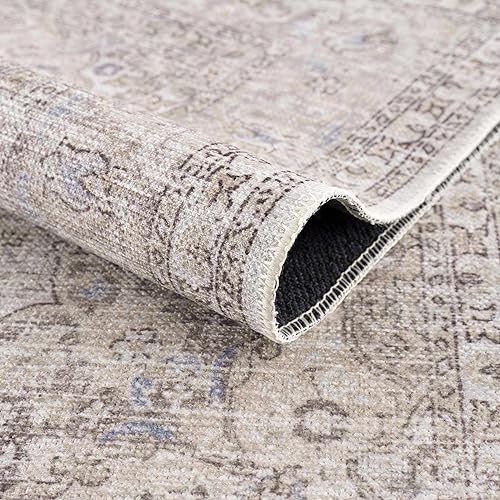 Hauteloom Holi Collection Antebi - Machine Washable Oriental Persian Living Room Kitchen Bedroom Dining Room Area Rug - Neutral Vintage Distressed Boho Style - Beige, Brown, Cream - 7'10"x10'3"