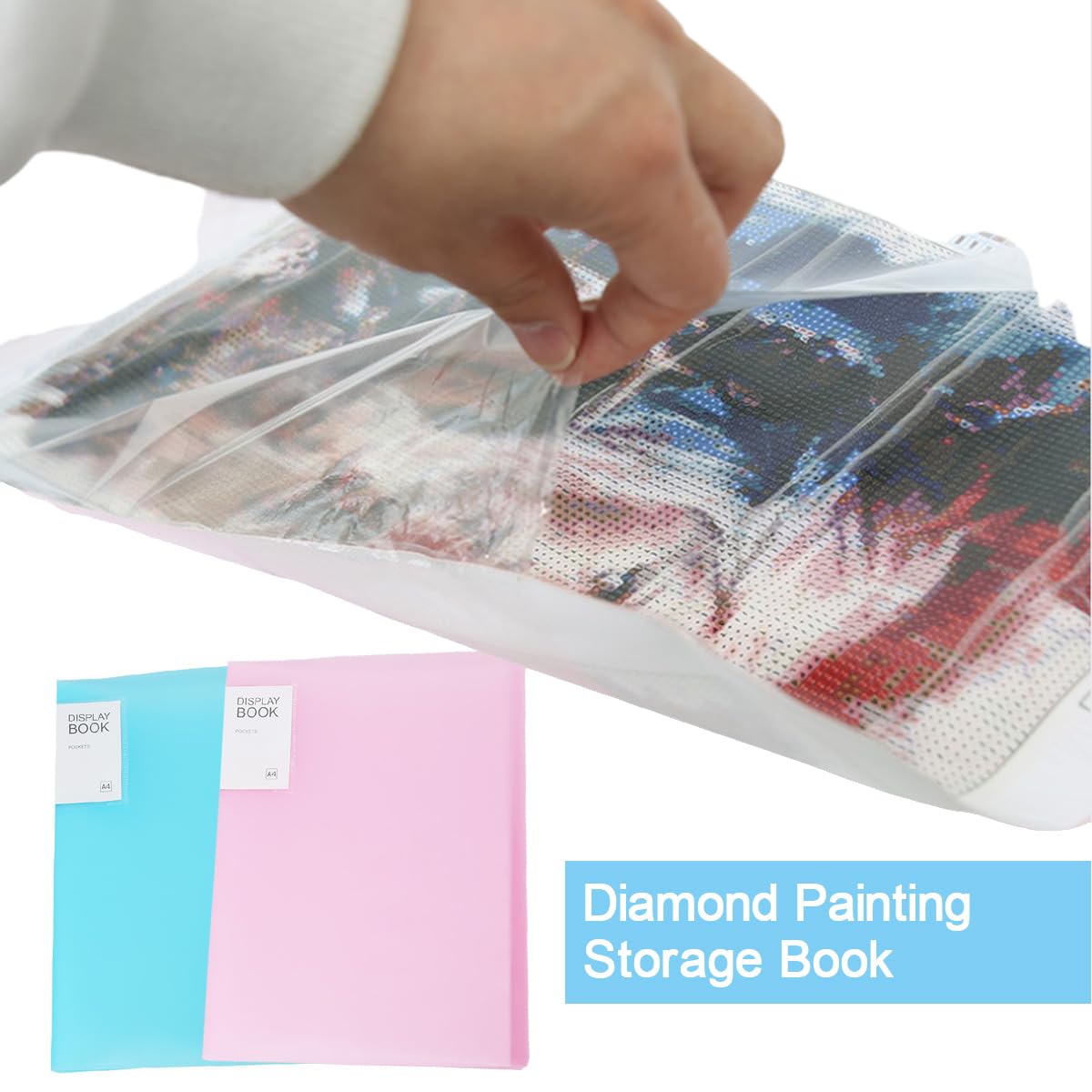 Mayibuluo 2PCS A4 Diamond Painting Storage Book, Diamond Painting Folder, 40 Pockets Diamond Painting Storage Book,Hold Up to 80 Diamond Paintings