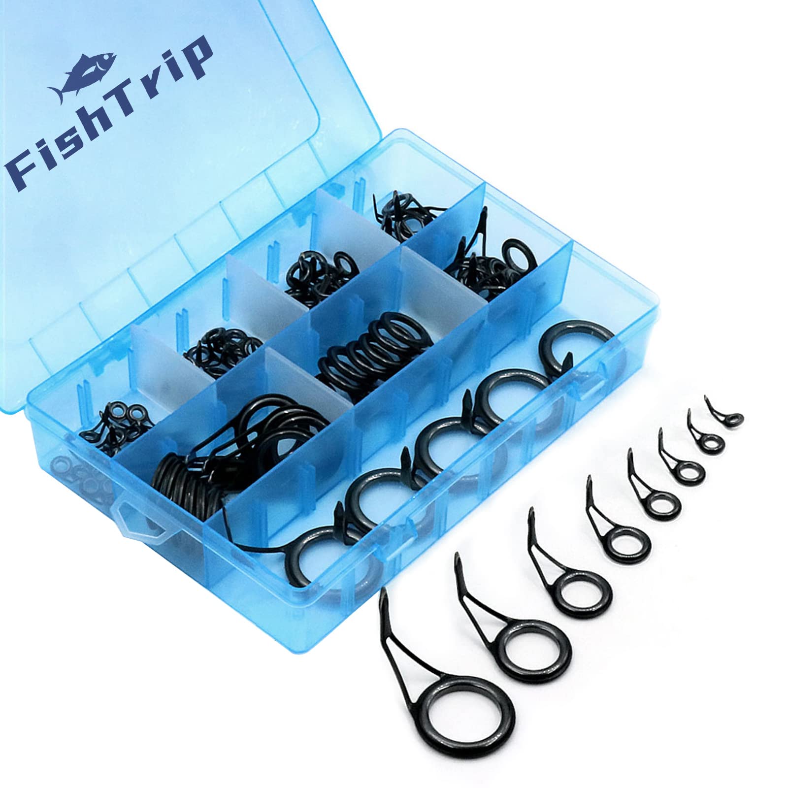 FishTrip Rod Repair Kit 40pcs Fishing Rod Tip Guide Repair kit Double Leg Ceramic Ring Fishing Pole Eyelets Replacement Kit