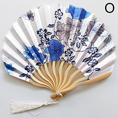 Folding Fan Pattern Chinese Style Hand Held Fans Silk Bamboo Folding Fans Handheld Wedding Hand Fan Cool Bamboo Flower (J) (O)