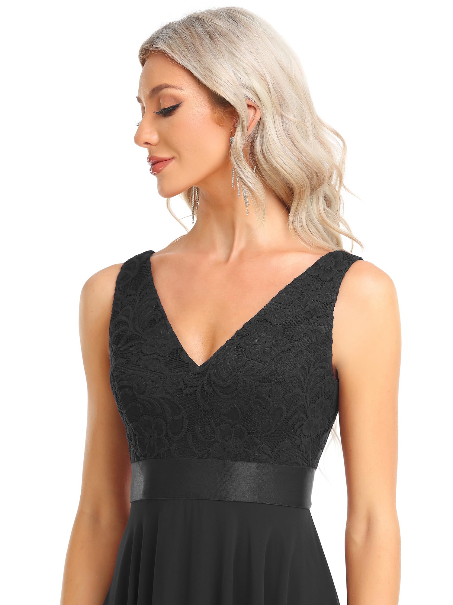Ever-Pretty Women's Vintage V Neck Irregular Hem Lace A Line Chiffon Cocktail Dresses Emperador US12 Black