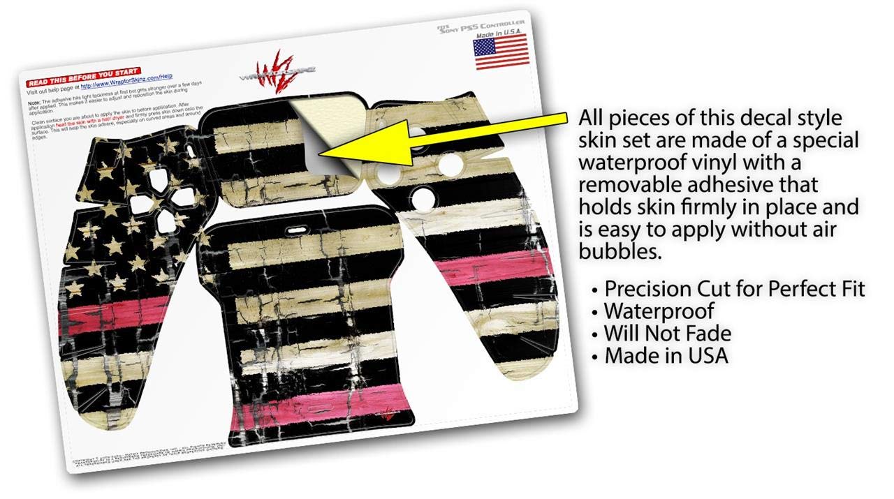 WraptorSkinz Skin Wrap compatible with Sony PS5 DualSense Controller Painted Faded and Cracked Pink Line USA American Flag (CONTROLLER NOT INCLUDED)