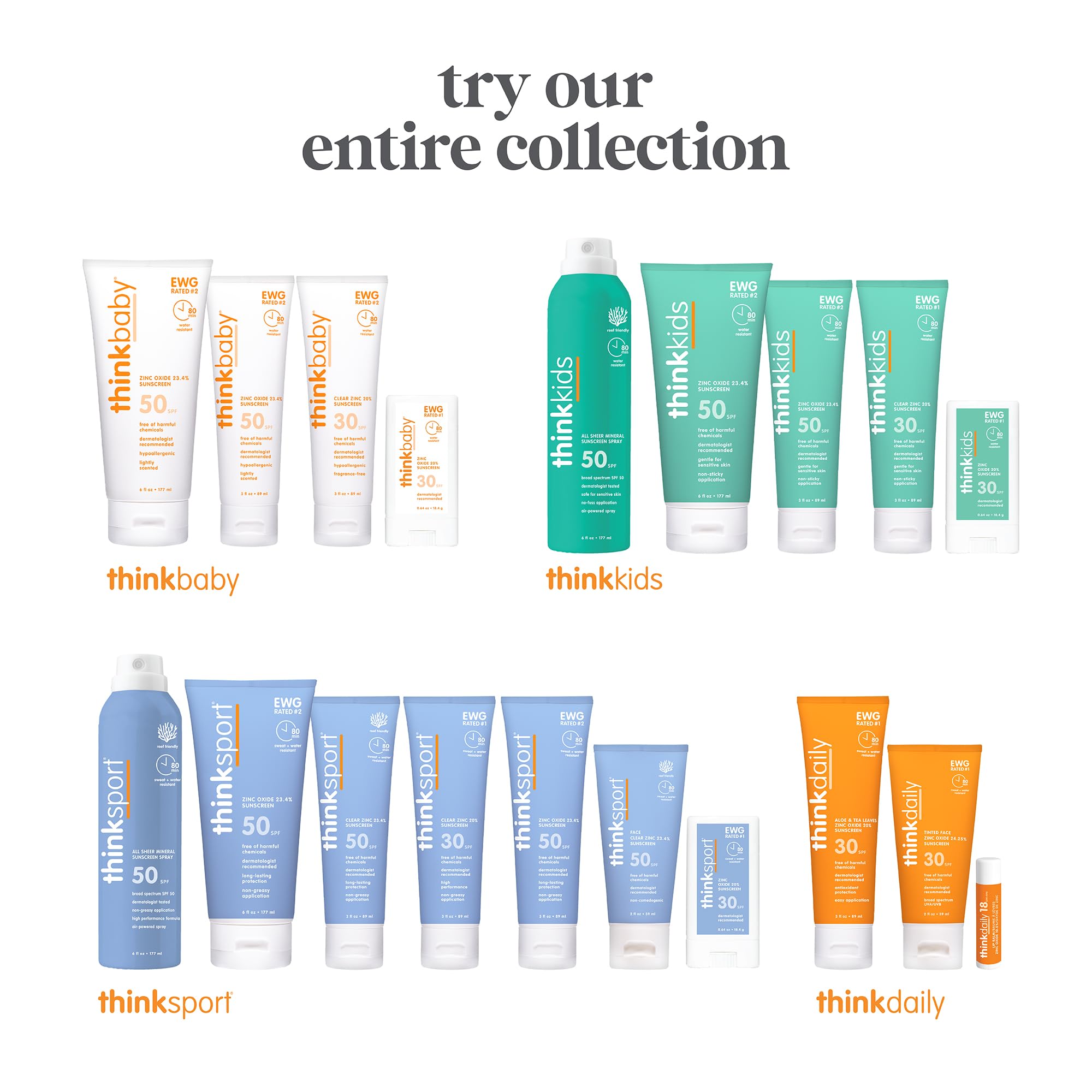 Thinksport Mineral Sunscreen, SPF 50 Clear Zinc Oxide Sunscreen, 3 Fl Oz, Natural, Water Resistant Reef Safe Sunscreen, Broad Spectrum UVA/UVB Sun Screen for Sun Protection, Travel Size