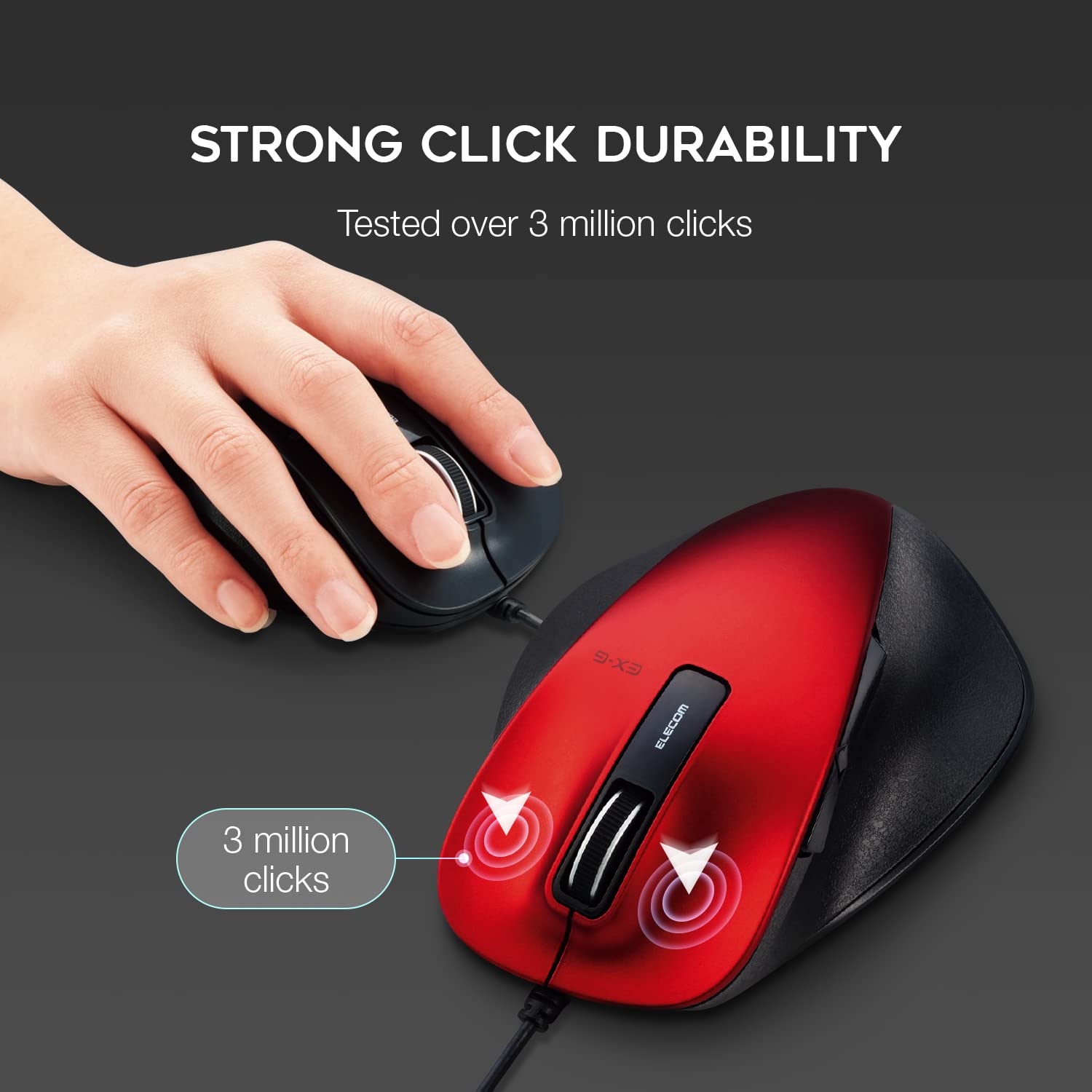 ELECOM USB Wired Mouse, Corded Mouse with Quiet, Silent Click, Ergonomic Design, 5 Button, for Windows and Mac, Large Size (M-XGL10UBSRD-US)
