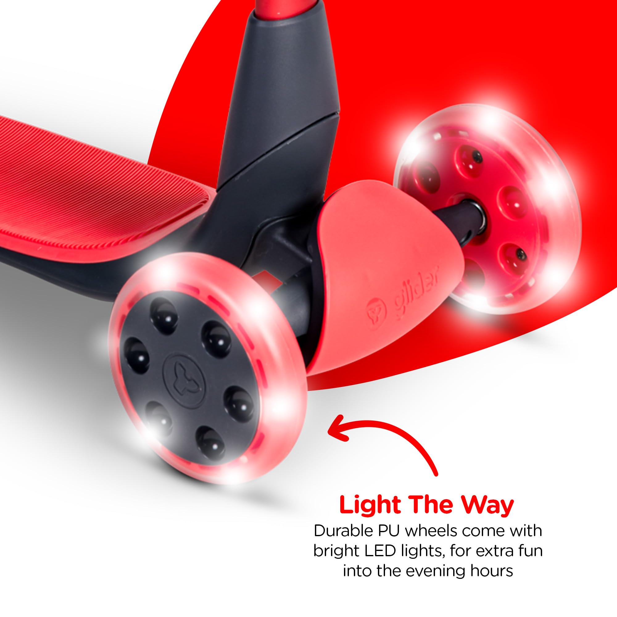 Yvolution Luna Ride On Scooter with Removable Storage Trunk & Seat, 3-in-1 Kick Scooter with LED Light-up Wheel Lights, Adjustable Height Push Bar for kids Age 10 Months to 10 Years(Red)