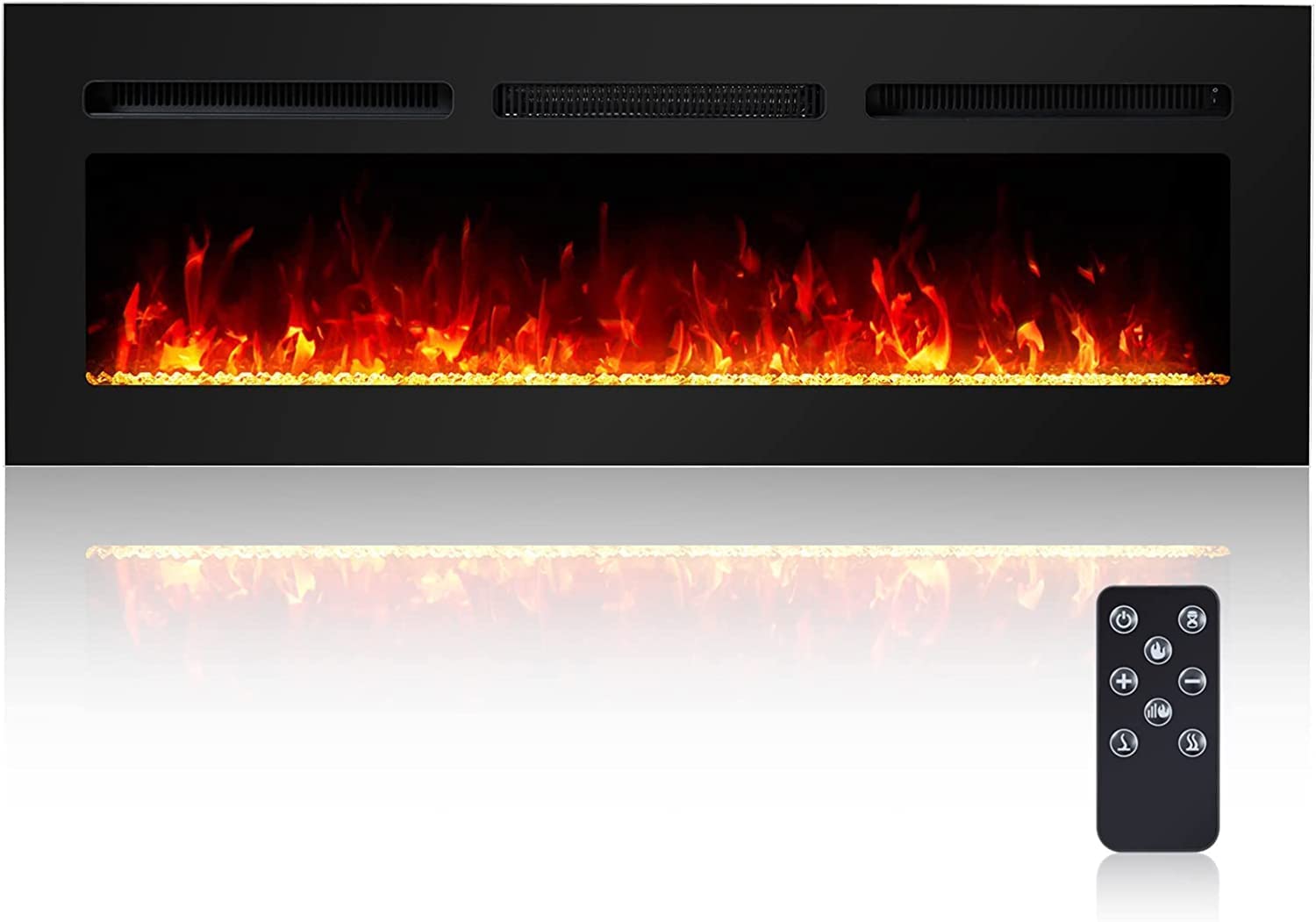 Electric Fireplace, 50 inch Recessed and Wall Mounted Electric Fireplace with Remote Control, Timer and Touch Screen, 12 Adjustable Flame Color and Speed, 750W/1500W