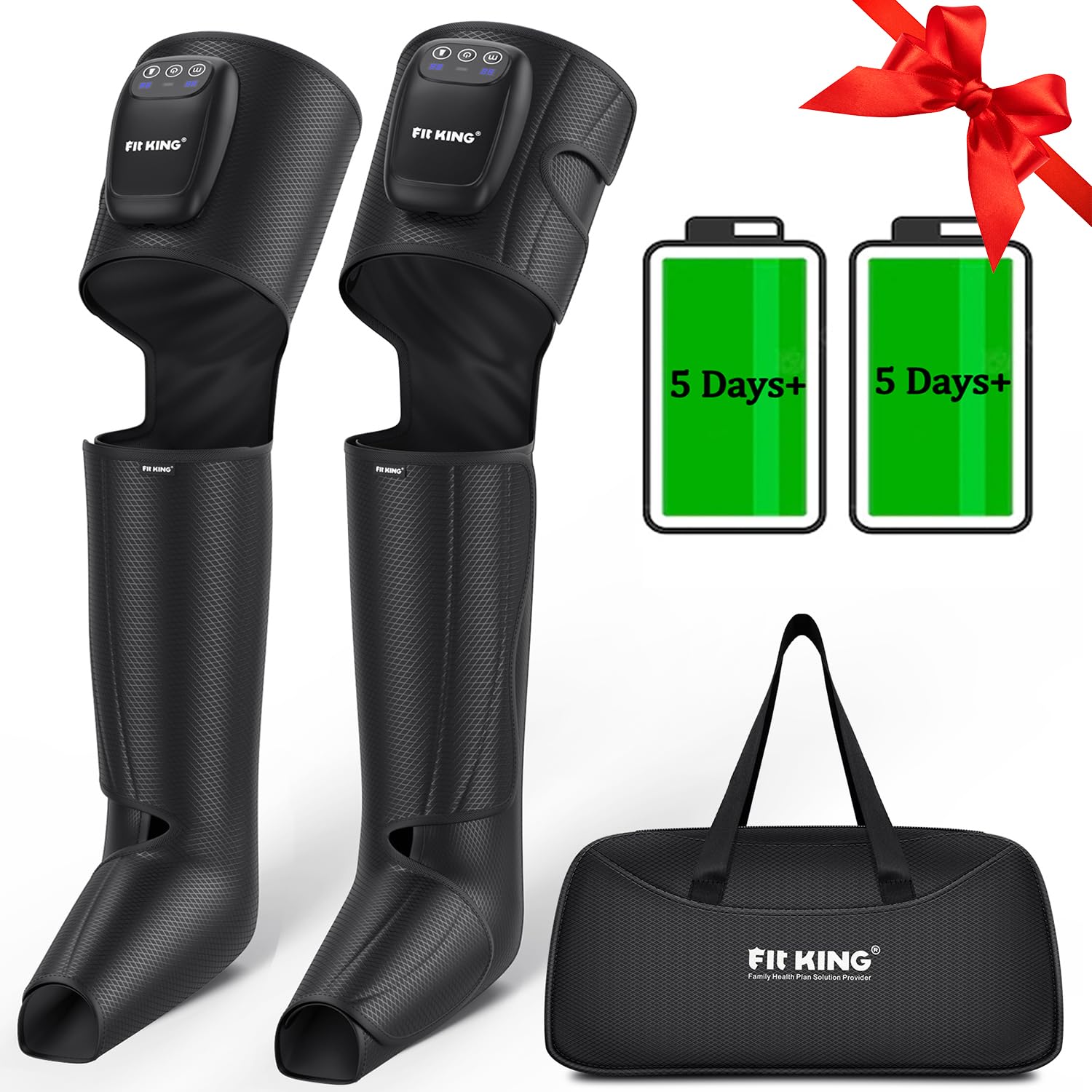 FIT KING Cordless Compression Boots Full Leg Compression Massager, Rechargeable Portable Foot and Calf Massager for Circulation, Pain Relief & Fast Recovery, No External Long Hoses | Xmas Gift