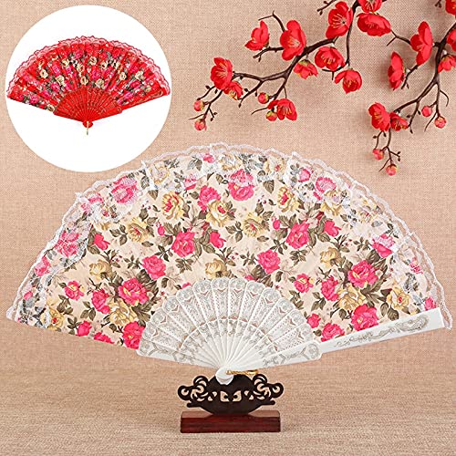 Folding Fan Vintage Style Janpanese Flower Fabric Plastic Folding Dance Hand Fan New Summer Classic Folding Hand Held Fan (C) (D)