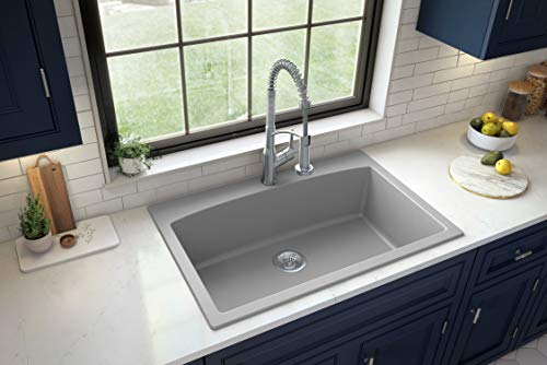 Karran QT-712 Drop-In Quartz Composite 33 in. 1-Hole Single Bowl Kitchen Sink Kit in Grey