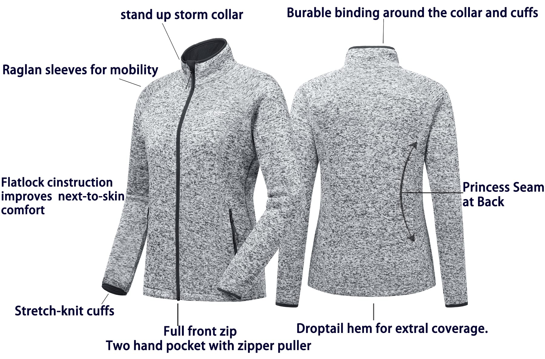 fit space Retro Fleece Cardigan Versatile Wool Sweater Lightweight Athleisure Jacket Golf (XX-Large, Blue Heather)