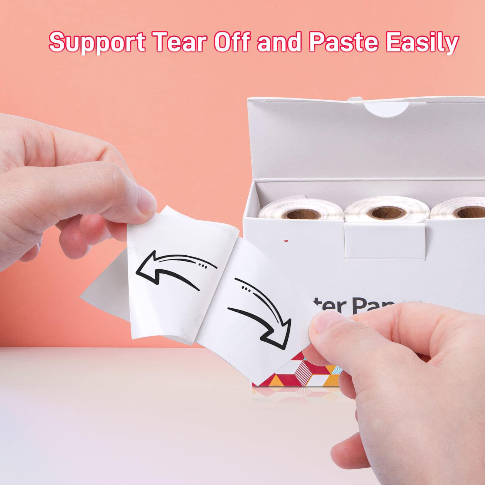 Ponek T02 Thermal Mini Sticker Printer Paper, White Self-Adhesive Paper, Black On White Paper for Journal, Photo, 50mm x 3.5m, 3 Rolls, Keep for 10 Years, Compatible with T02/M02X/M02L/Y02C/Q02