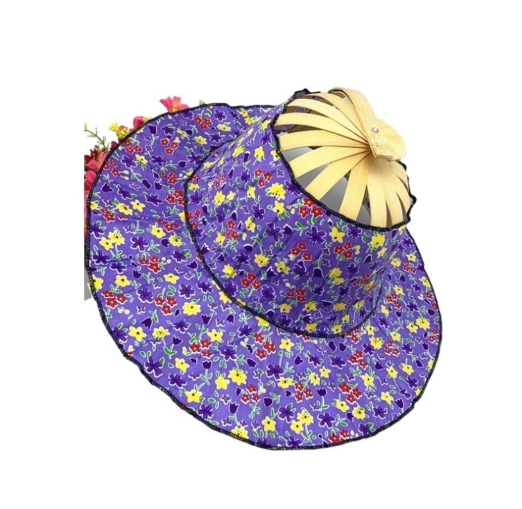 Folding Fan Women Folding Fan 2 in 1 Hand Fan Sunhat Hat Floral Printed Foldable Chinese Style Bamboo Fan Hand Fan (Color : A9, Size : 28cm)