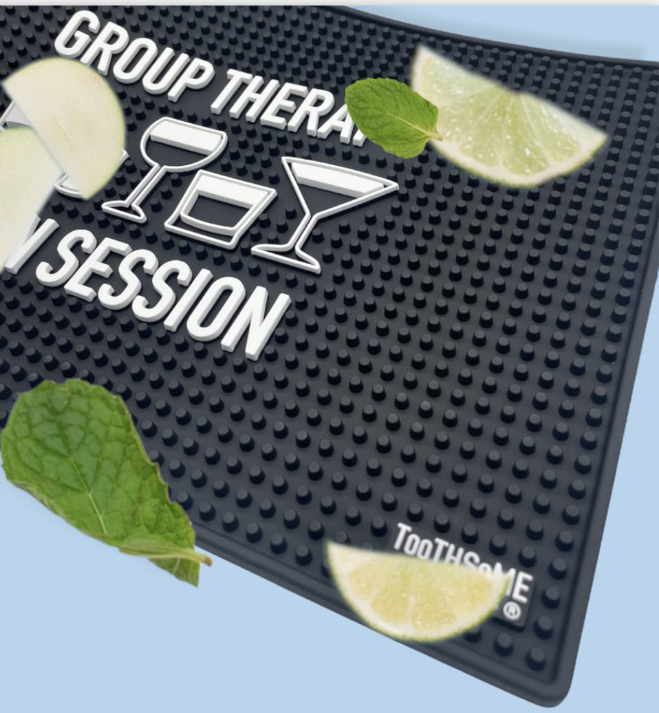Group Therapy is In Session 17.7" x 11.8" Funny Bar Spill Mat Rail Countertop Accessory Home Pub Decor Slip Resistant Durable Thick Bar Covering for Craft Brewery Kitchen Cafe and Restaurant Accessory
