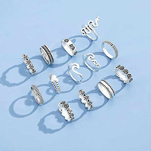 GIGB PBDK 6-14Pcs Vintage Knuckle Rings Set Snake Butterfly Finger Rings Set Stacking Joint Midi Rings Sets for Women (13Pcs)