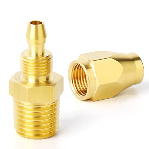 GASHER 5PCS Brass Pneumatic Replacement Fitting, Reusable Hose End Repair Fitting 1/4" Barb(Suitable for 1/4" ID,5/16" OD air hose) x 3/8" NPT Rigid